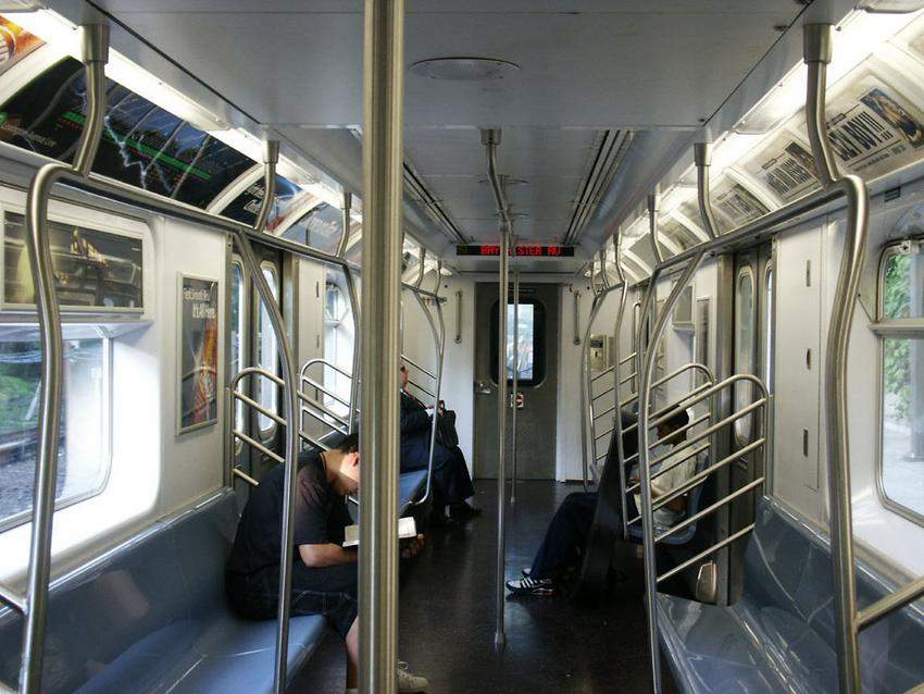 Interior of a Bombardier R142 car on the Dyre Avenue Line: The ...